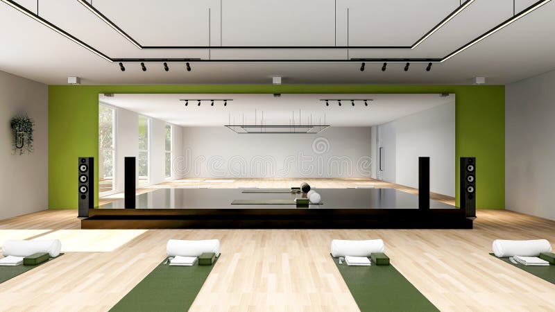 Empty Yoga Studio Interior Design, Open Space with Stage and Large ...