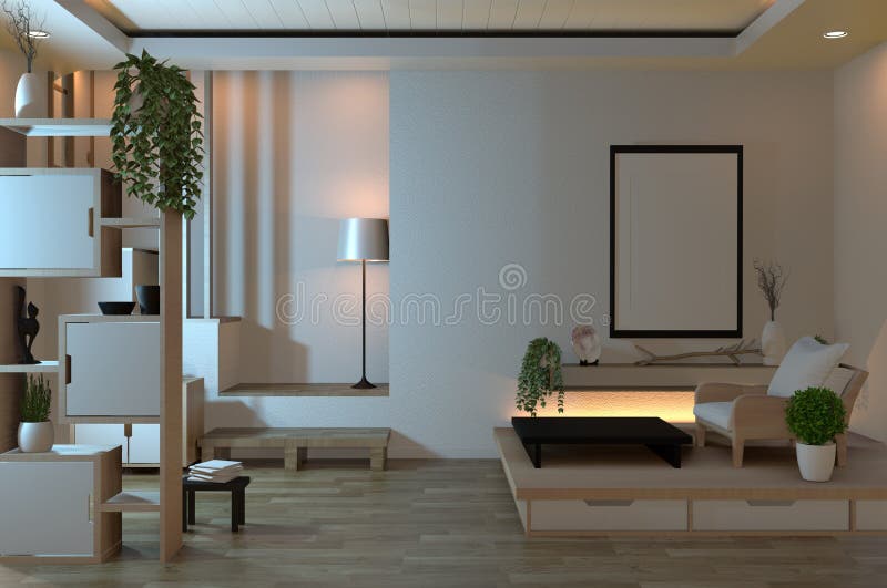 Empty Zen Room Interior Background with Shelf Wall Japanese Style ...