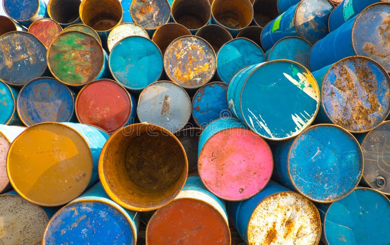 Emptyl Tanks Stacked in a Row with Sunlight Stock Photo - Image of ...