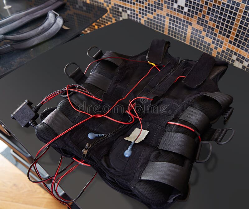 EMS Electro Stimulation Suit Detail on Black Stock Photo - Image of ...