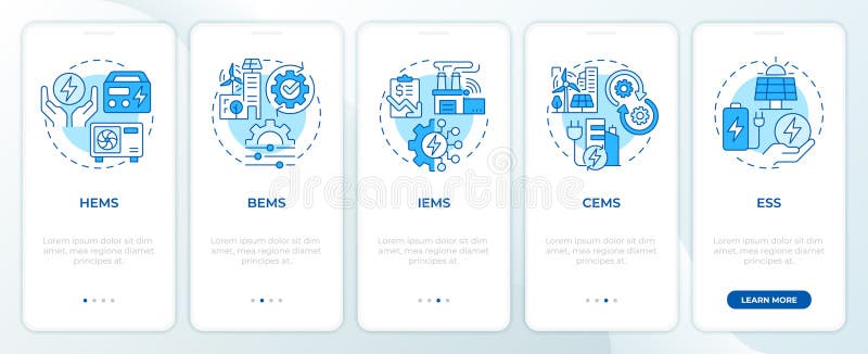 EMS Types Blue Onboarding Mobile App Screen Stock Vector - Illustration ...
