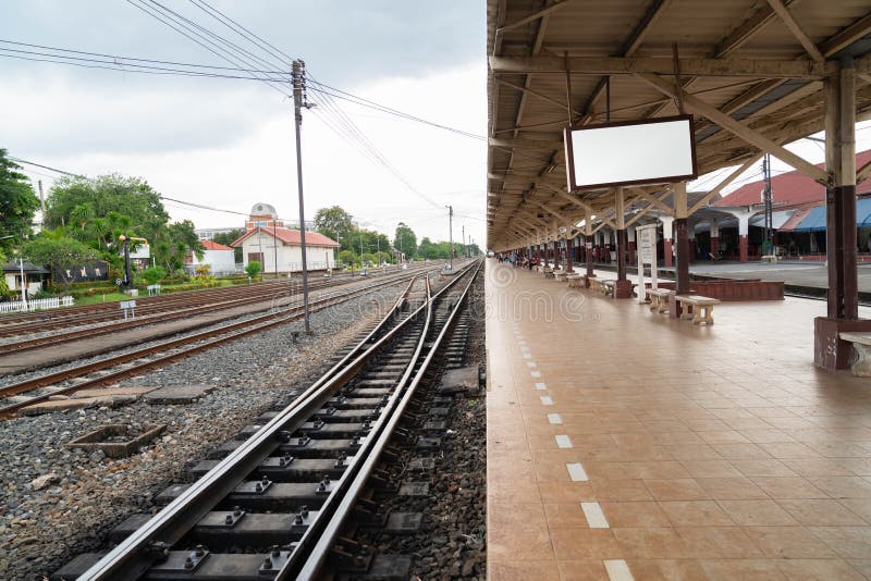 Emtry Train on Rail Way in Train Station Stock Image - Image of journey ...