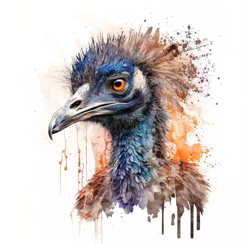 Emu Drawn with Watercolors Isolated on White Background. Generated by ...