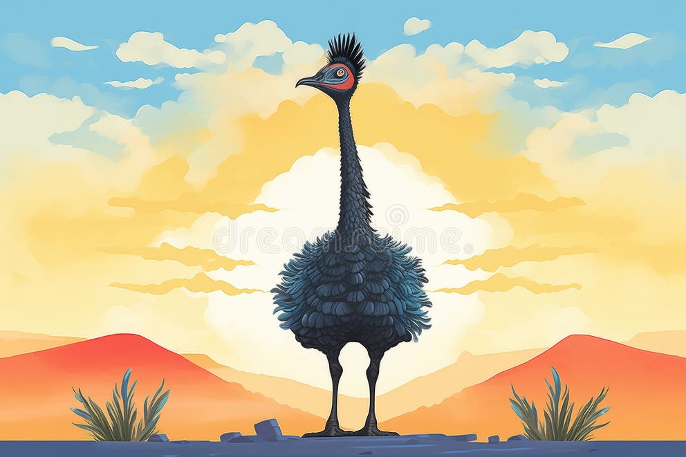 Emu Silhouette with Setting Sun in a Scrubland Stock Image - Image of ...