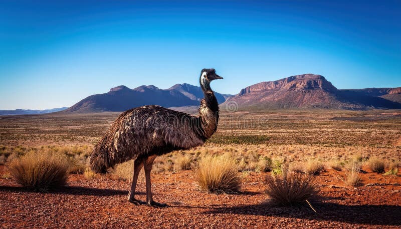 Emu Ambling among Flinders Ranges Backdrop Majestic Desert Scenery at ...