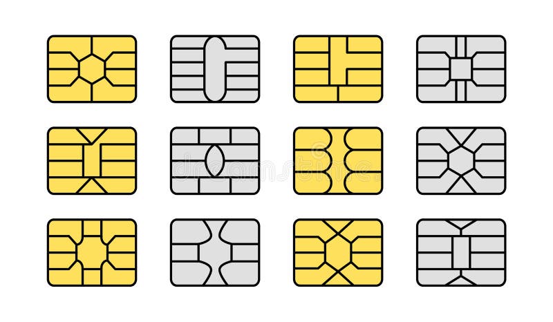 EMV Chip. Credit and Debit Card Elements. Vector Flat Icon Set. Smart ...