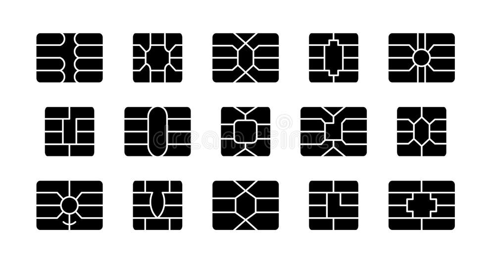 EMV Chip. Credit and Debit Card Elements. Vector Flat Icon Set. Smart ...
