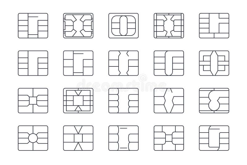 EMV Chip Vector Icons. Set Line Nfc Symbol. Editable Stroke. Square ...