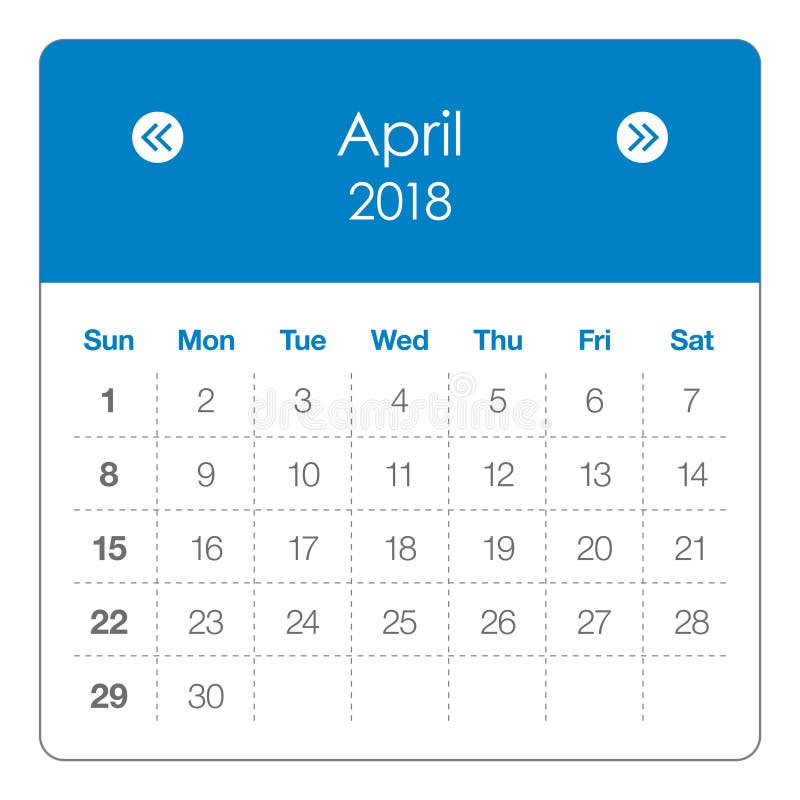 En Abril De 2018 Ejemplo Del Vector Del Planificador Del Calendario ...