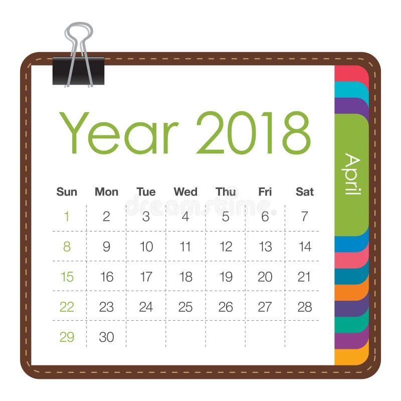En Abril De 2018 Ejemplo Del Vector Del Calendario Ilustración del ...