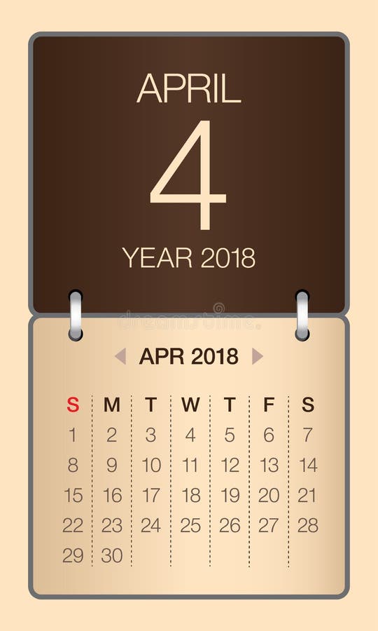 En Abril De 2018 Ejemplo Del Vector Del Calendario Ilustración del ...