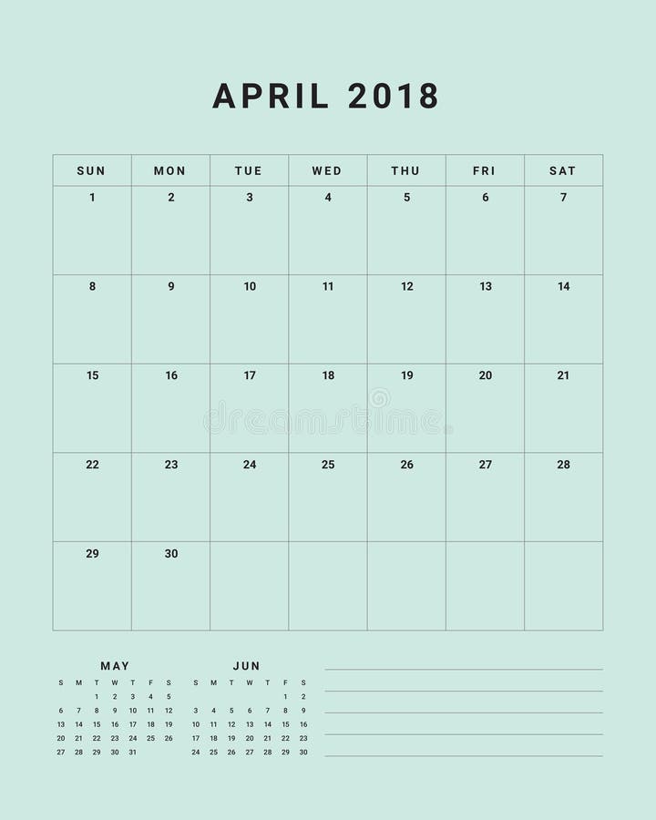 En Abril De 2018 Ejemplo Del Vector Del Calendario De Escritorio ...