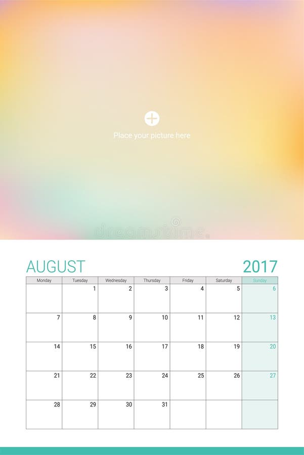 En Agosto De 2017 Calendario Ilustración del Vector - Ilustración de ...