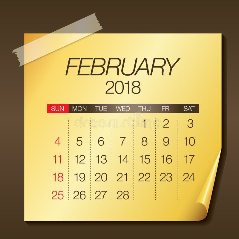 En Febrero De 2018 Ejemplo Del Vector Del Calendario Ilustración del ...