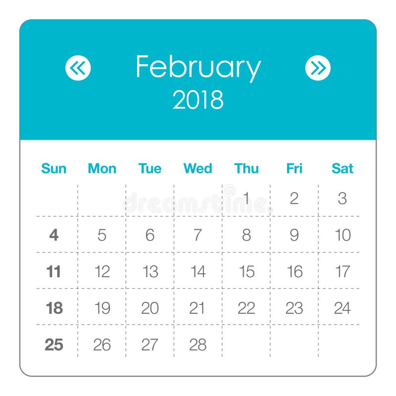 En Febrero De 2018 Ejemplo Del Vector Del Calendario Ilustración del ...