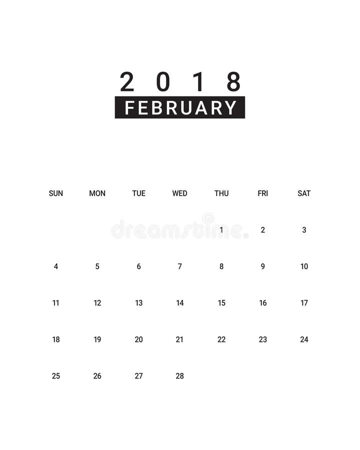 En Febrero De 2018 Ejemplo Del Vector Del Calendario De Escritorio ...