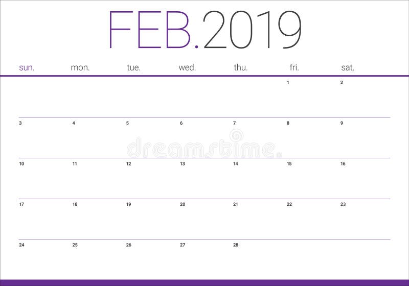 En Febrero De 2019 Ejemplo Del Vector Del Calendario De Escritorio ...