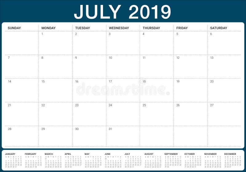 En Julio De 2019 Ejemplo Del Vector Del Calendario De Escritorio ...