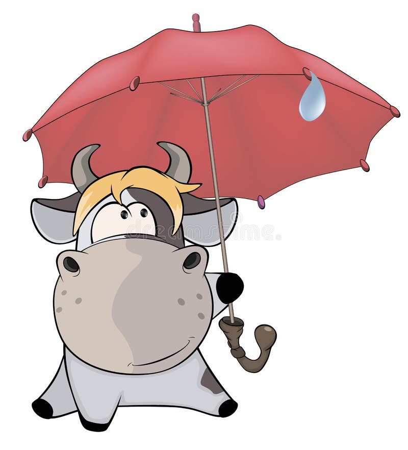 En Liten Ko Och Ett Paraply. Tecknad Film Vektor Illustrationer ...