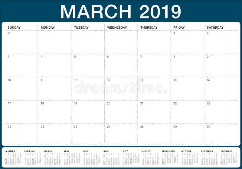 En Marzo De 2019 Ejemplo Del Vector Del Calendario De Escritorio ...