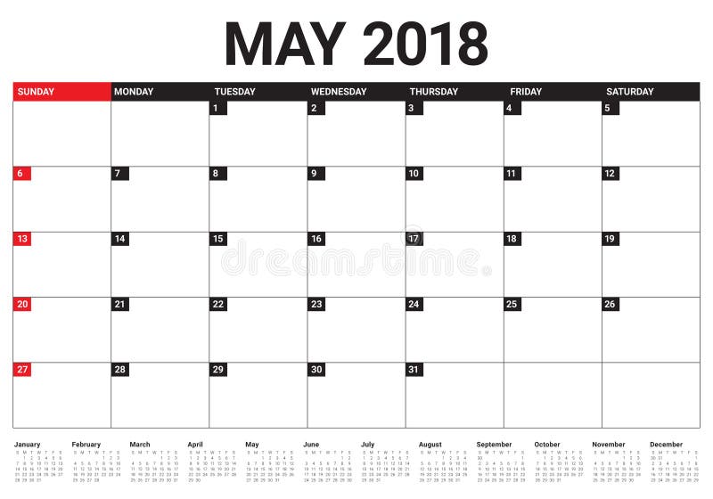 En Mayo De 2018 Ejemplo Del Vector Del Planificador Del Calendario ...
