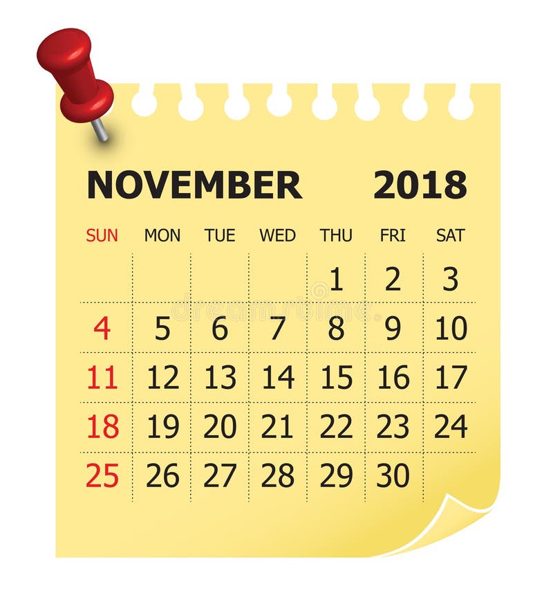 En Noviembre De 2018 Ejemplo Del Vector Del Calendario Ilustración del ...