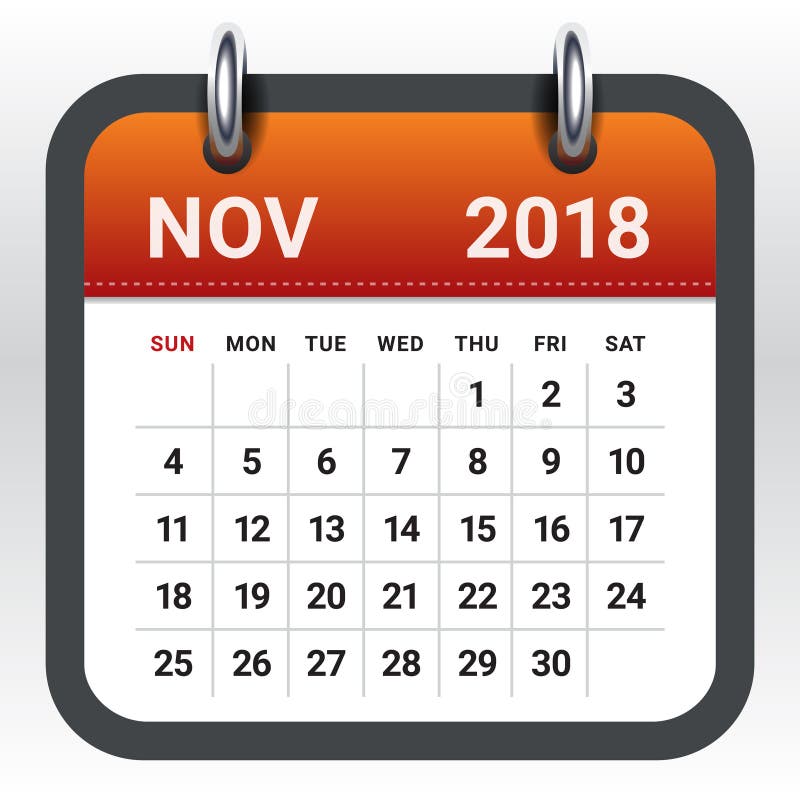 En Noviembre De 2018 Ejemplo Del Vector Del Calendario Ilustración del ...