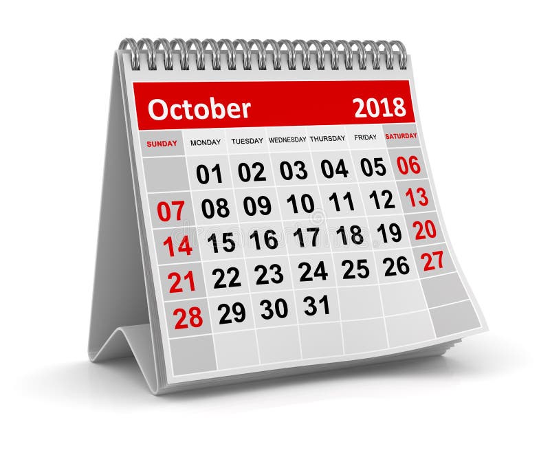 En Octubre De 2018 Hoja Del Calendario - Ejemplo Stock de ilustración ...