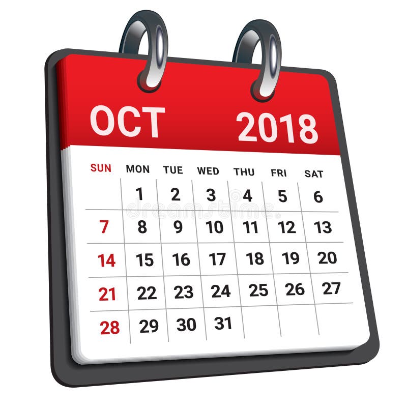 En Octubre De 2018 Ejemplo Del Vector Del Calendario Ilustración del ...