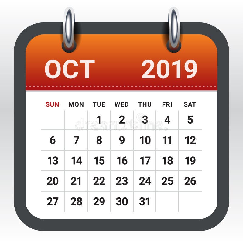 En Octubre De 2019 Ejemplo Mensual Del Vector Del Calendario ...
