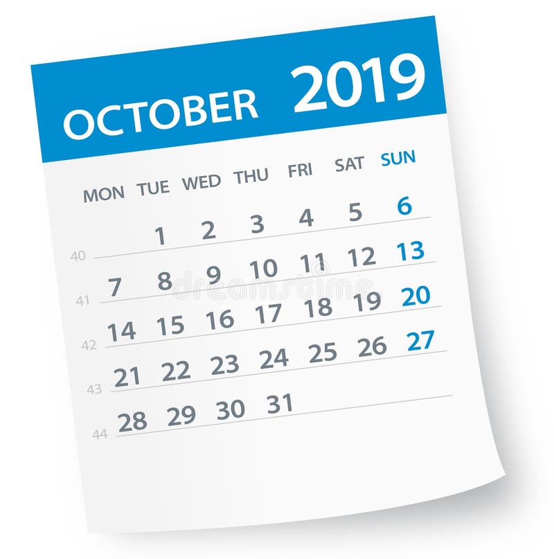 En Octubre De 2019 Hoja Del Calendario - Ejemplo Del Vector Stock de ...