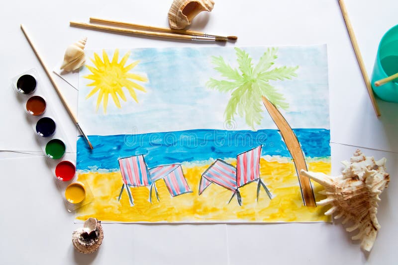 En teckning för barn` s arkivfoto. Bild av paraply, träd - 94760362