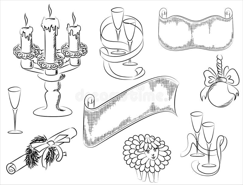 En Uppsättning Av Teckningar Av Jul Vektor Illustrationer ...