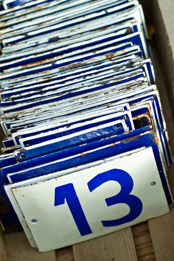 Enamel Number Plates with Thirteen in Front Stock Image - Image of ...