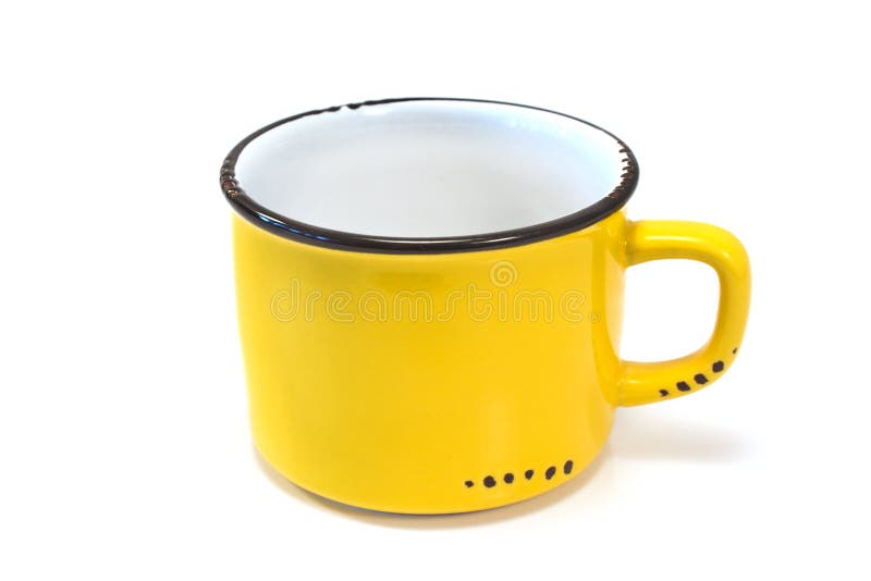 Enamel Yellow Mug Isolated on White Stock Photo - Image of metal ...