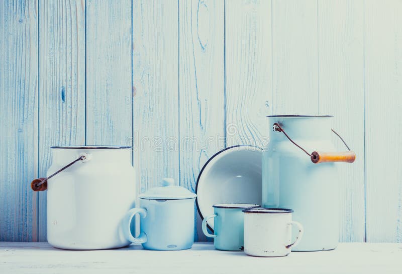 Enamelware still life stock image. Image of home, kitchen - 56621577