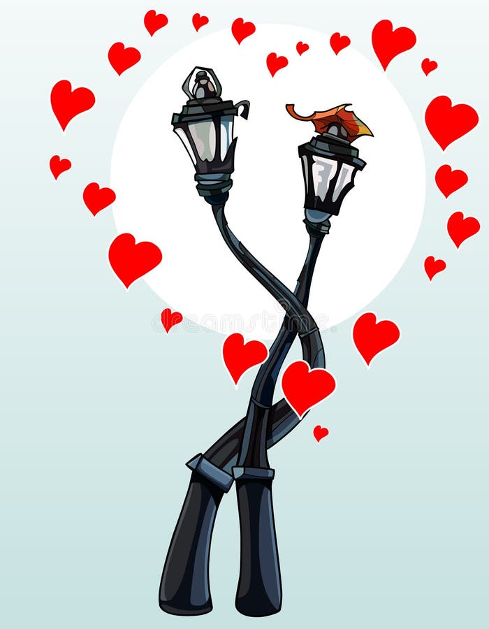 Enamored Hug Street Lights, with Hearts Stock Vector - Illustration of ...