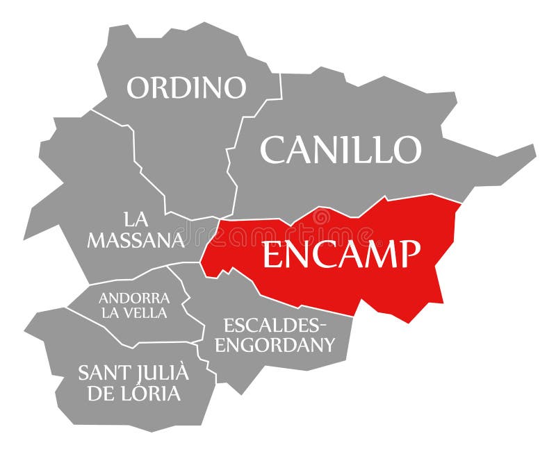 Encamp Red Highlighted in Map of Andorra Stock Illustration ...