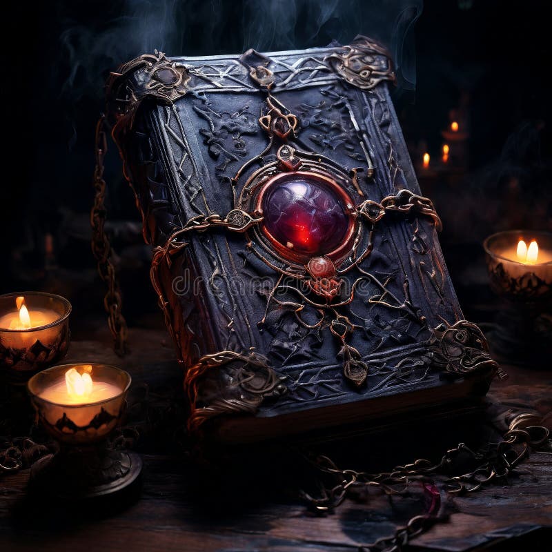 Enchanted Ancient Book with Ornate Lock and Chains Stock Photo - Image ...