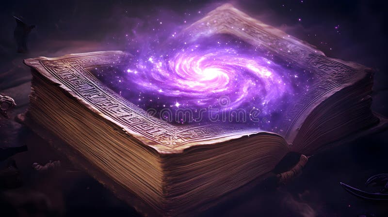 Enchanted Ancient Book Unleashing Cosmic Galaxy within Stock Photo ...