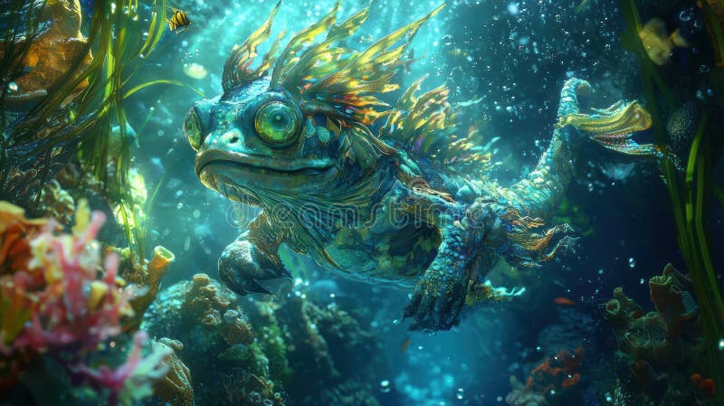 Enchanted Aquatic Creature in a Vibrant Underwater Realm Stock ...