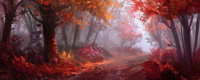 Enchanted Autumn Forest in Red and Orange Hues Stock Photo - Image of ...