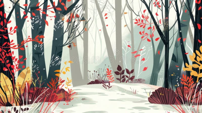 Enchanted Autumn Forest Scene with Colorful Foliage Stock Photo - Image ...