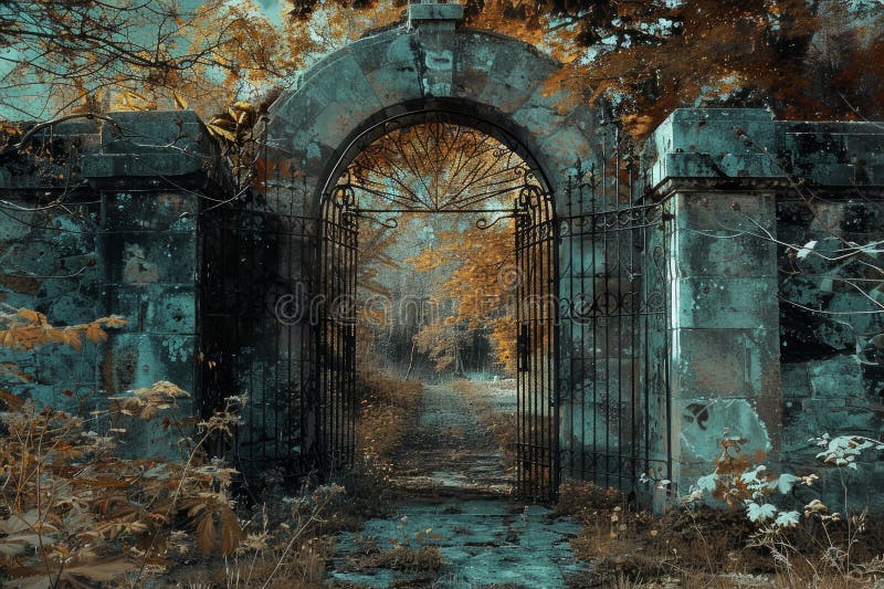 Enchanted Autumn Gateway in Mystic Forest Stock Image - Image of ...