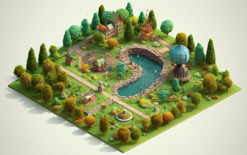 Enchanted Autumn Park: a 3D Low-poly Isometric Vista. Created by ...