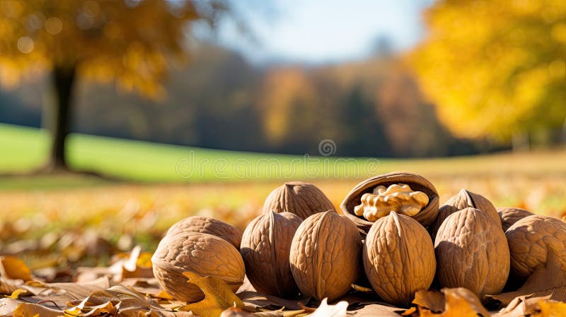 Enchanted Autumn: Walnuts and Magic on the Forest Floor Stock ...