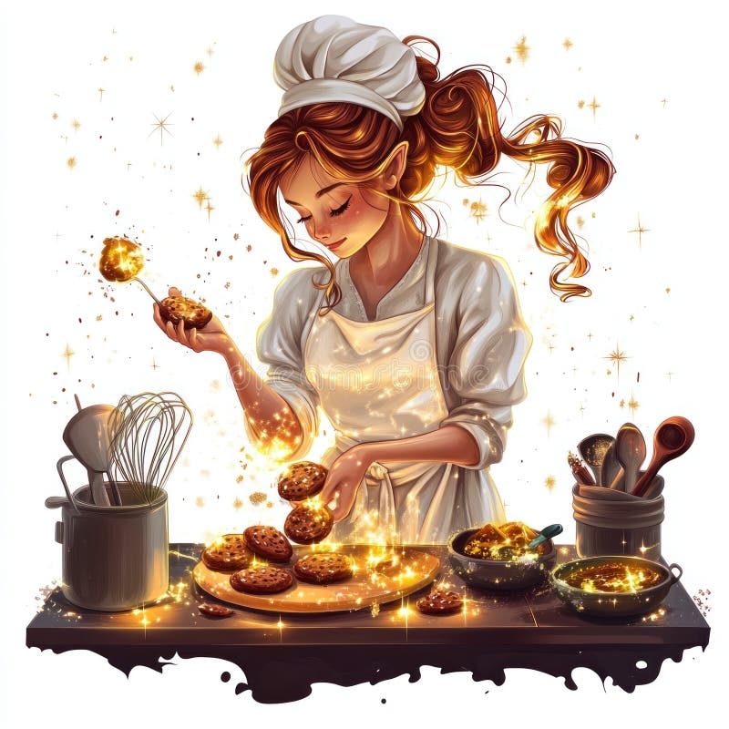 Enchanted Baker Girl Illustration Magical Cookie Baking Scene Stock ...