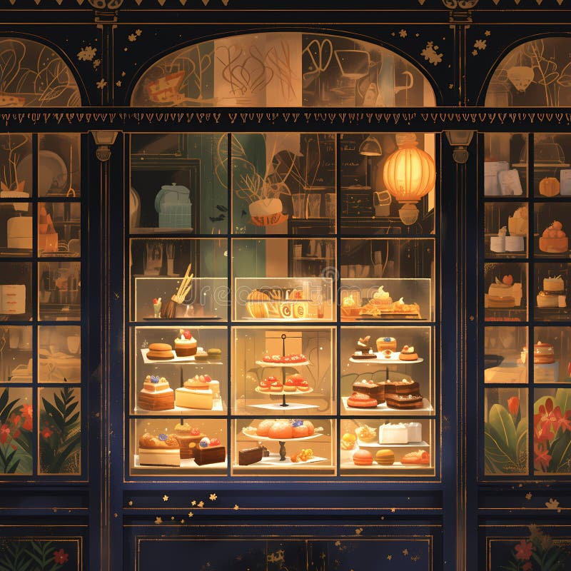 Enchanted Bakery Shop Window Display Stock Illustration - Illustration ...