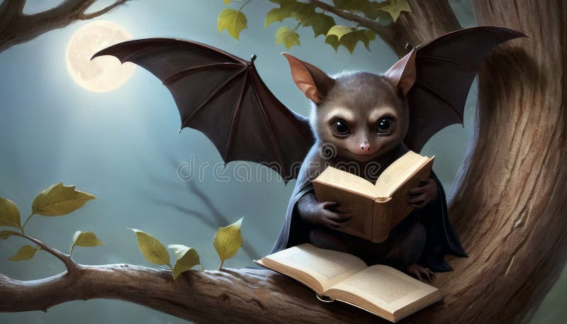 Enchanted Bat Reading Under Moonlight Stock Image - Image of literacy ...