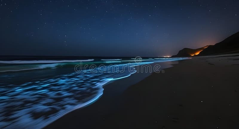 Enchanted Beach with Bioluminescent Waves AI Generated Stock ...
